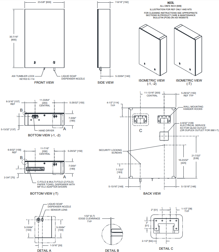 ASI 0663-1 Velare BTM System. Frameless Mirror Cabinet with Foam Soap