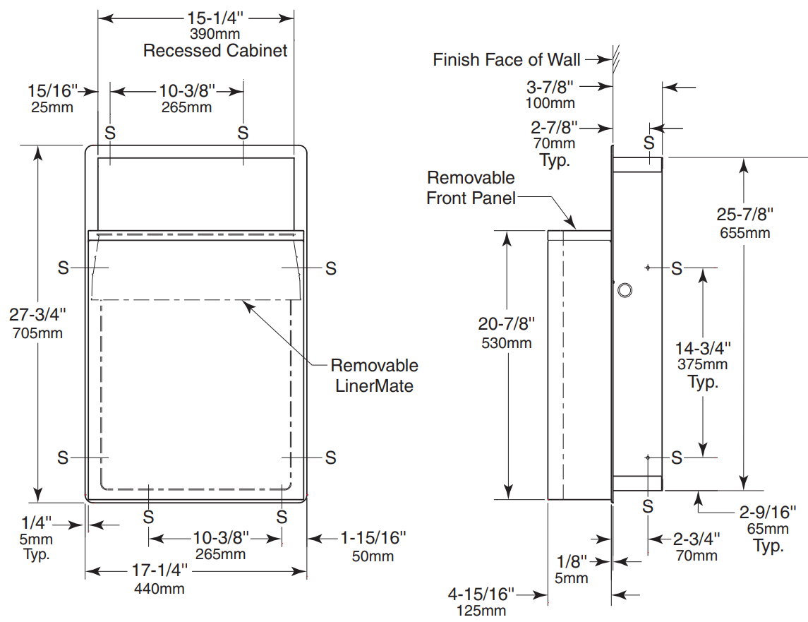 Bobrick B-43644 Recessed Waste Receptacle